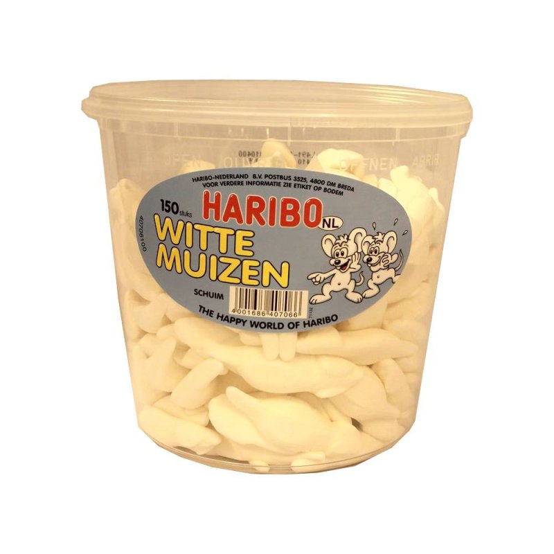 Haribo Witte Muizen 150 Stck. Runddose IMPORT (Schaumzucker Mäuse)