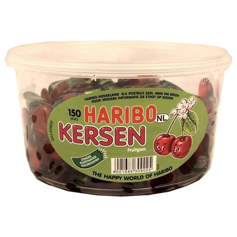 Haribo Kersen 150 Stck. Runddose IMPORT (Fruchtgummi Kirschen)
