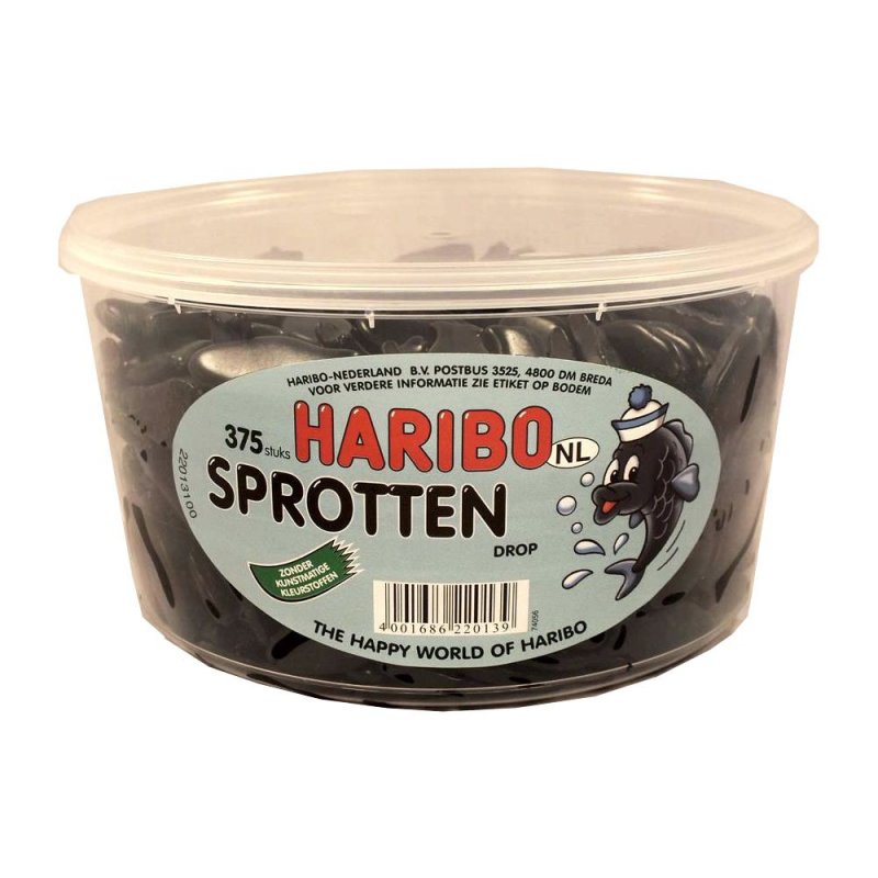Haribo Sprotten Drop 375 Stck. Runddose IMPORT (Lakritz Sprotten)