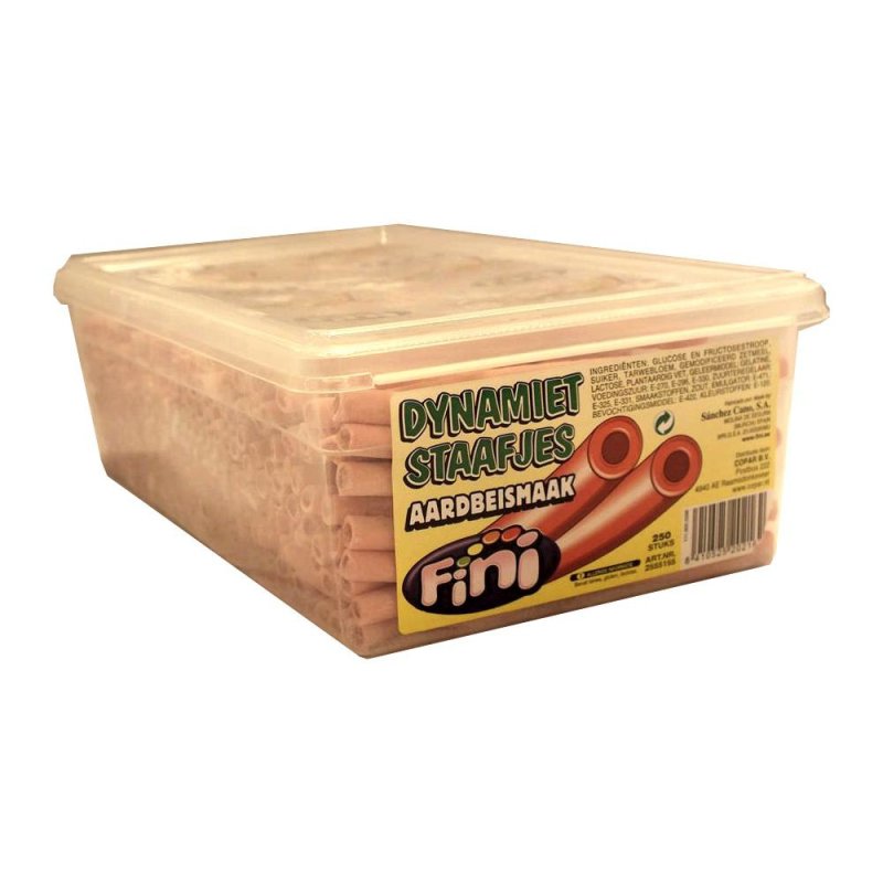 Fini Dynamiet Staafjes Aardbeismaak 250 Stck. Box (Fruchtgummi Erdbee