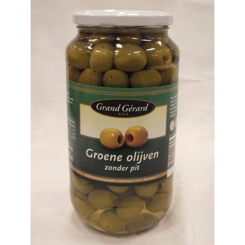 Grand Gérard groene Olijven zonder Pit 935ml Glas (entkernte grüne Ol
