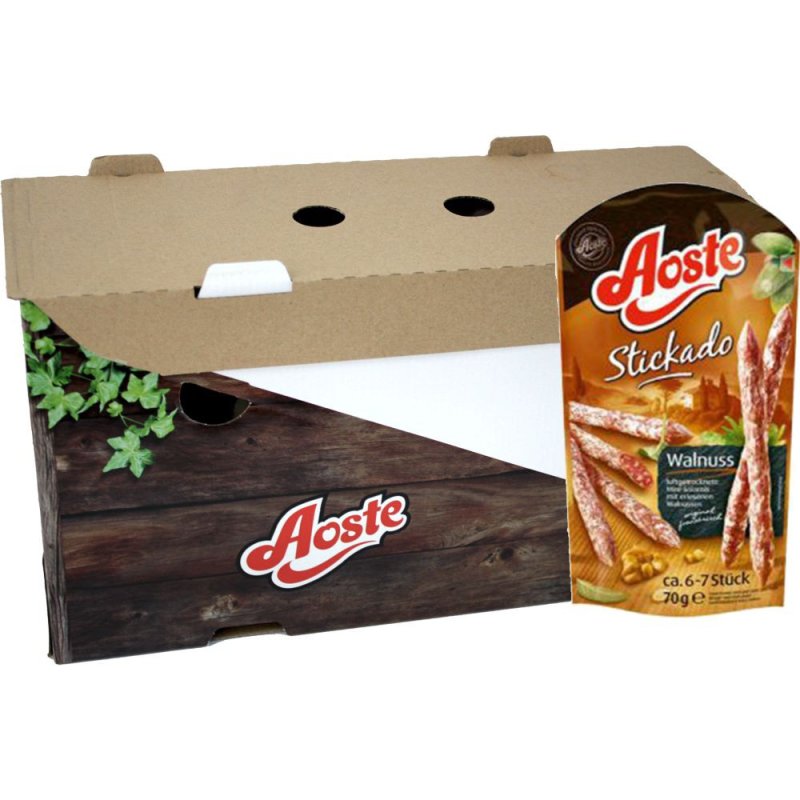 Aoste Stickado Noix 12 x 70g Beutel (Walnuss Minisalamis)