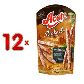 Aoste Stickado Noix 12 x 70g Beutel (Walnuss Minisalamis)