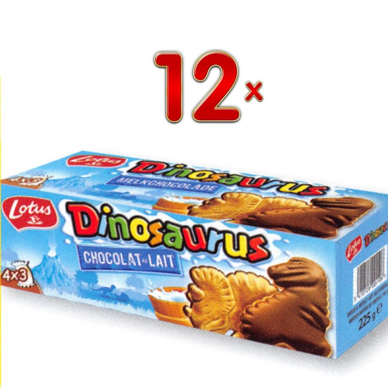 Lotus Dinosaurus Chocolat au Lait 12 x 225g Packung (Dinosaurierkekse