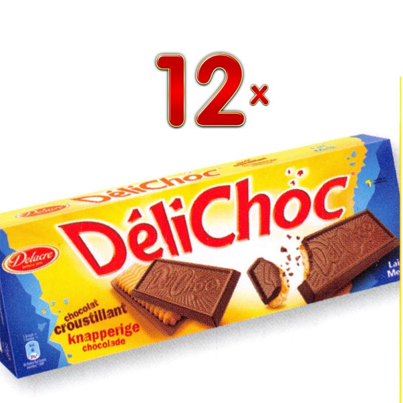 Delacre DeliChoc Lait 12 x150g Packung (Vollmilchschokolade mit Keks)