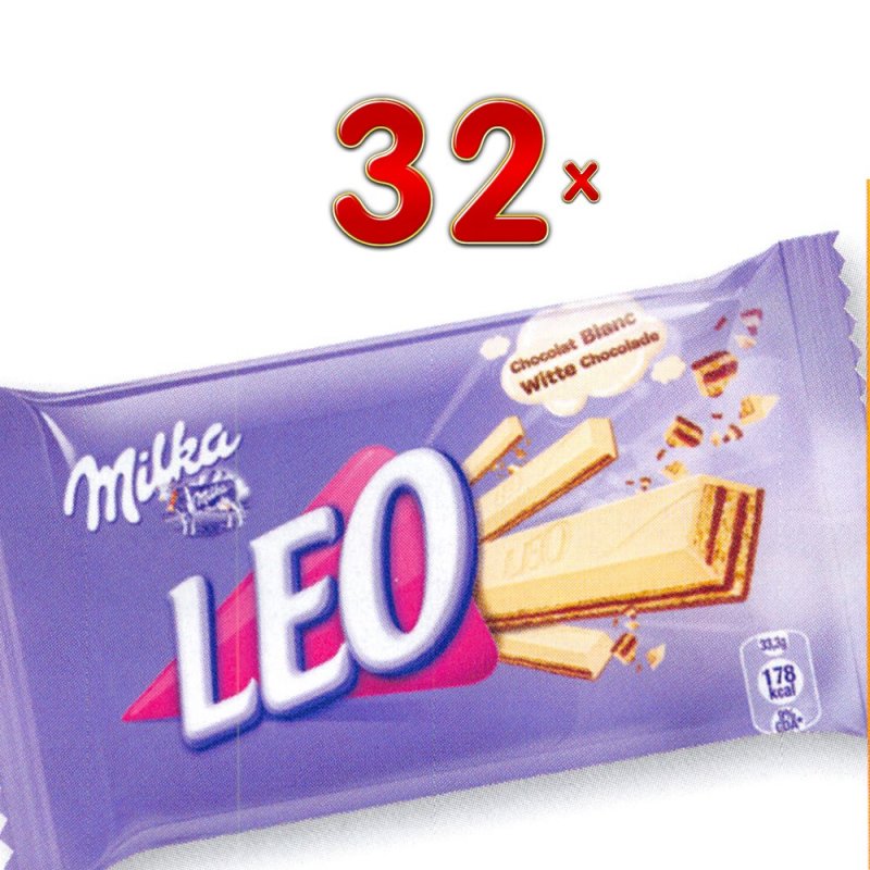 Milka Leo Chocolat blanc 32 x 33g Packung (knuspriger Keksstick mit w