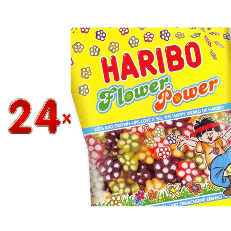 Haribo Flower Power Sachet 24 x 80g Packung (Fruchtgummi-Konfekt in B