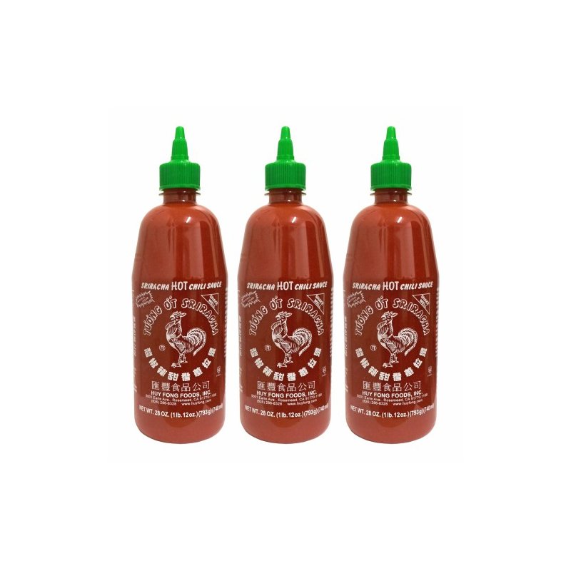 3x Huy Fong Foods Sriracha Hot Chili Sauce Scharf 740 Ml