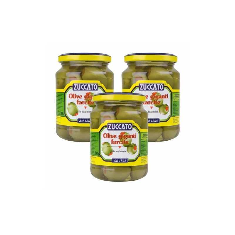 3x Zuccato Olive Giganti farcite "Gefüllte Riesenoliven in Salzlake",