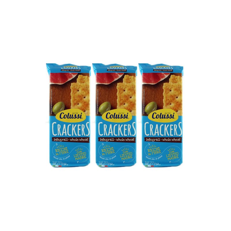 3x Colussi Crackers integrali - whole wheat "Vollkorncracker", 500 g