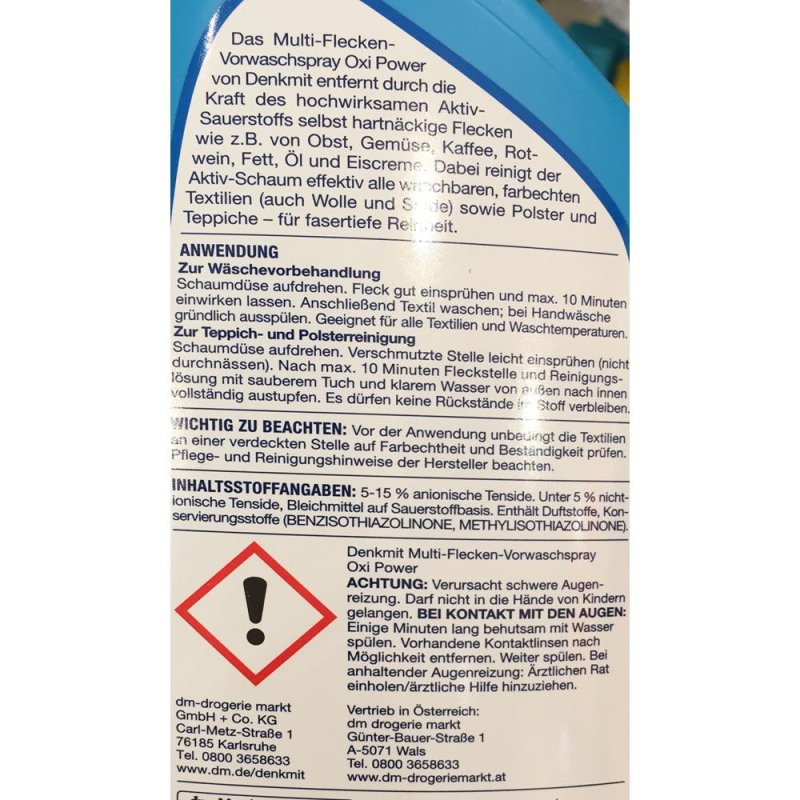Denk Mit Multi Flecken Vorwaschspray OXI POWER (750ml Flasche)