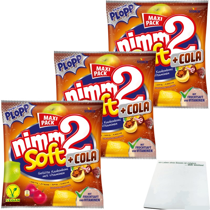 Nimm2 Soft + Cola gefüllte Kaubonbons mit Vitaminen 3er Pack (3x345g