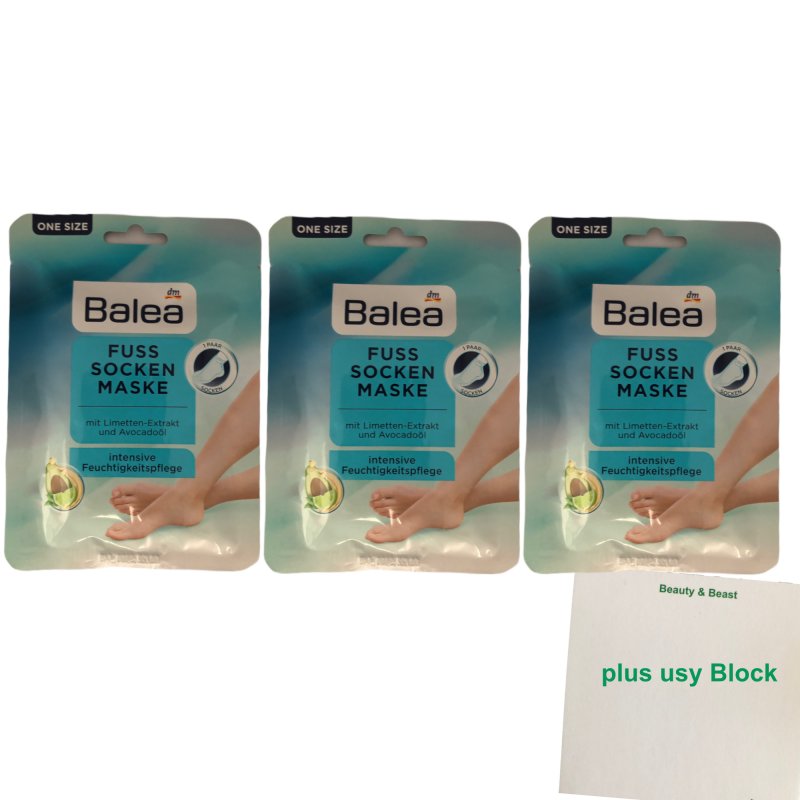 Balea Fuss Socken Maske 3er Pack (3x1 Paar) + usy Block