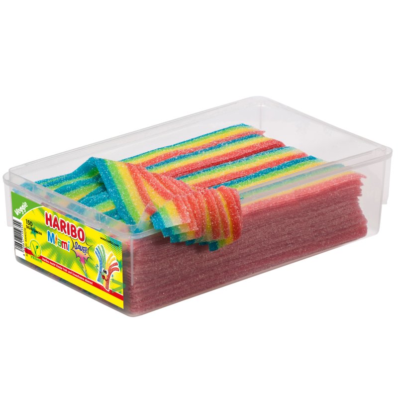 Haribo Miami Sauer Fruchtgummi Regenbogen 150 Stück (1,125kg Dose)