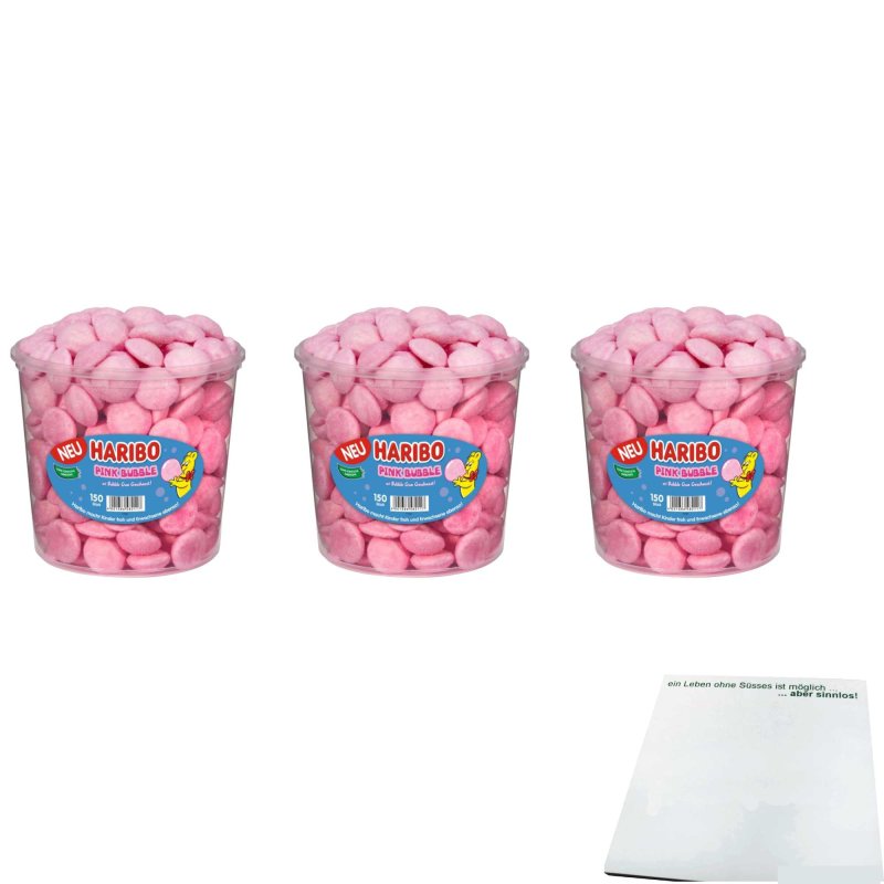 Haribo Pink Bubble 3er Pack (3x150ST) + usy Block