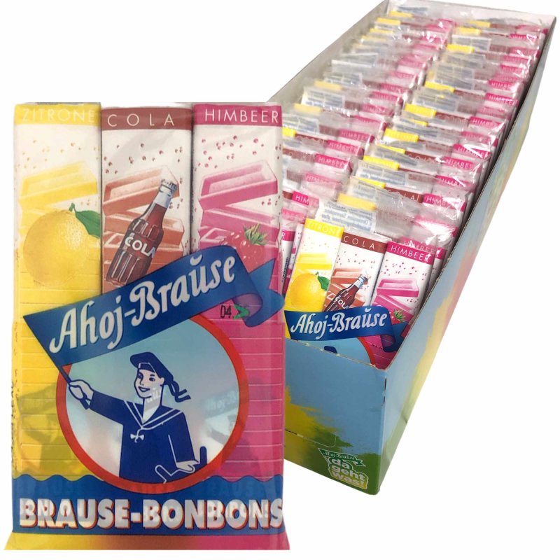 Frigeo Ahoj Brause-Bonbons Stangen 3er Zitrone Cola Himbeer Geschmack