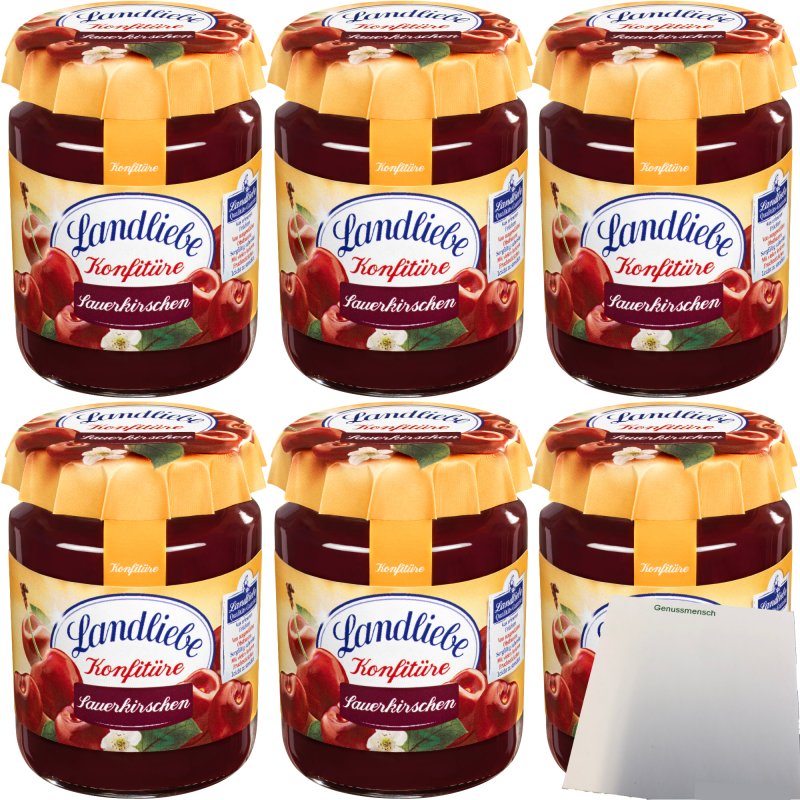 Landliebe Konfitüre Sauerkirschen 6er Pack (6x200g Glas) + usy Block