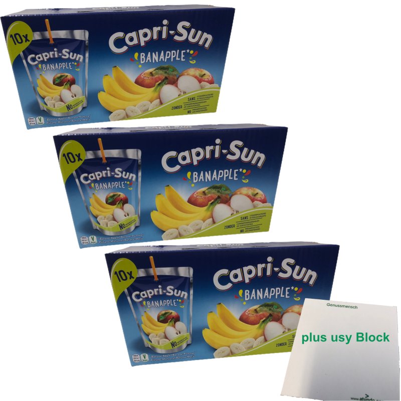 Capri Sun Banapple 3er Pack (30x200ml Capri Sonne Banane Apfel) + usy