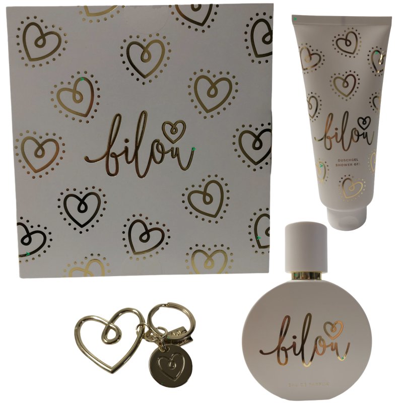 Bilou Gold Love Geschenkset (1x Eau de Parfum, 1x Duschgel, 1x Schlüs