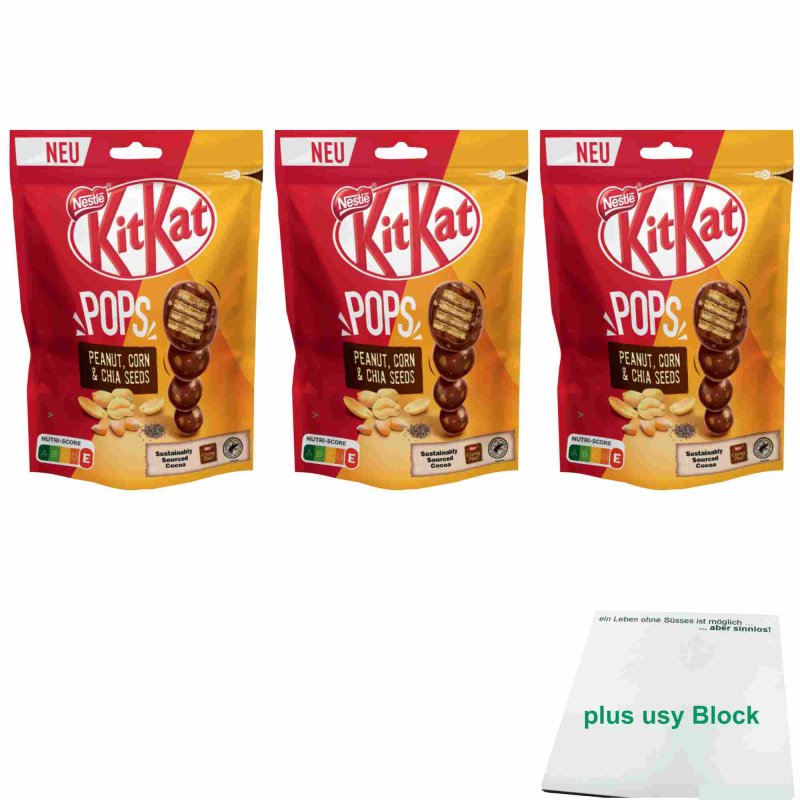 KitKat Pops Peanut, Corn & Chia Seeds 3er Pack (3x200g Beutel) + usy