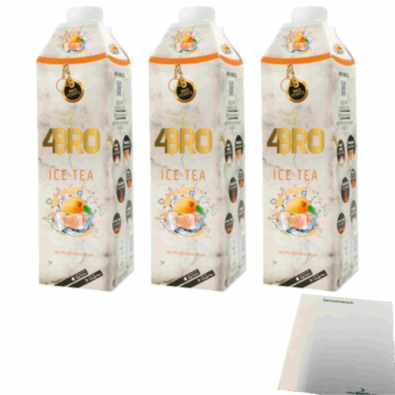 4Bro Ice Tea Peach 3er Pack (3x1000ml Pack Eistee) + usy Block