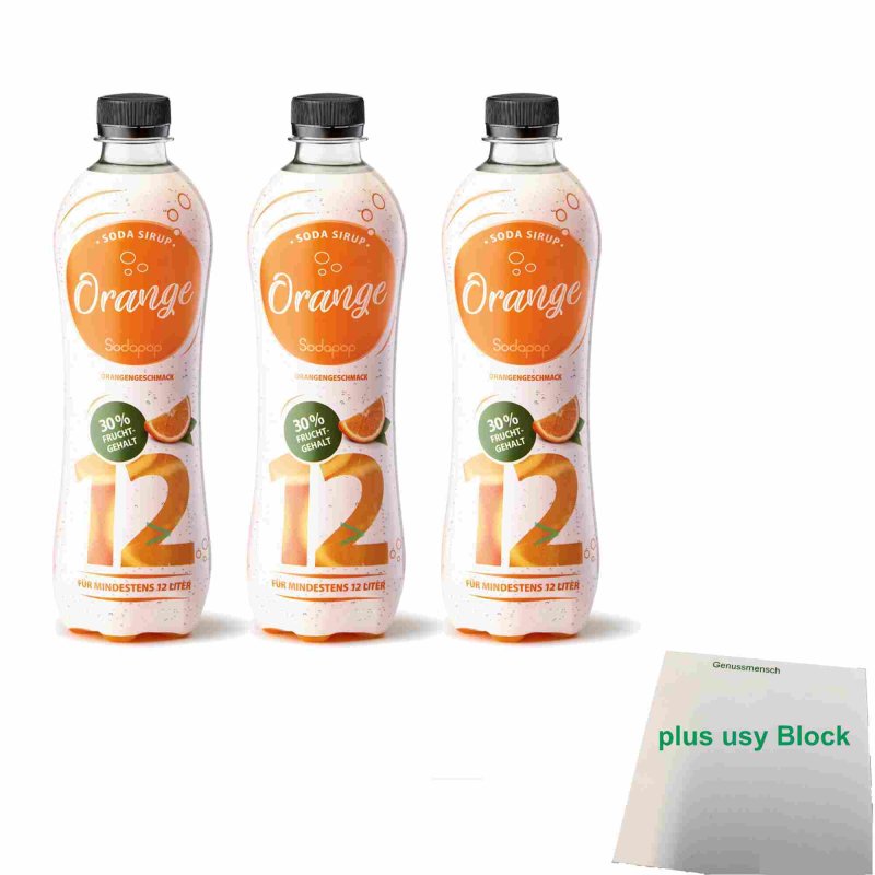 Sodapop Classic Sirup Orange 3er Pack (3x 500ml Flasche) + usy Block