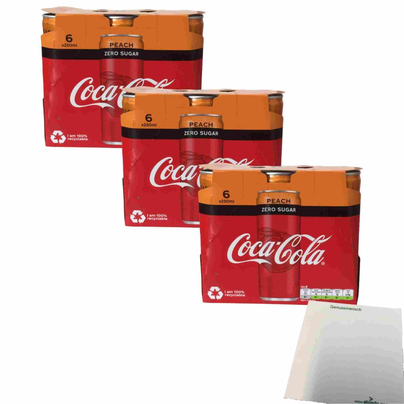 Coca Cola Peach zero sugar BE 3er Pack (18x250ml Dose EINWEG) + usy B