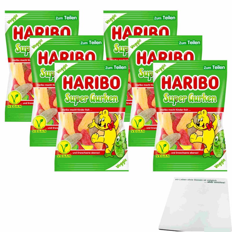 Haribo Super Gurken Veggie 6er Pack (6x200g Beutel) + usy Block