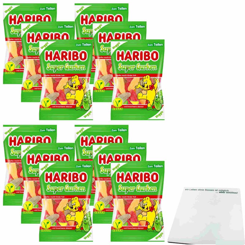 Haribo Super Gurken Veggie 12er Pack (12x200g Beutel) + usy Block