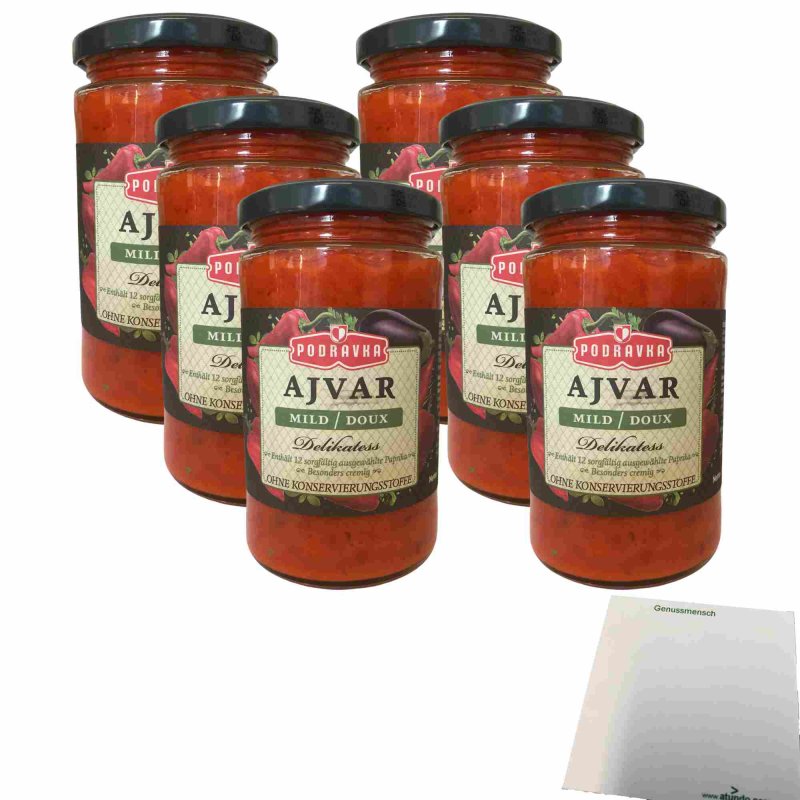 Podravka Ajvar Mild Delikatess 6er Pack (6x350g Glas) + usy Block