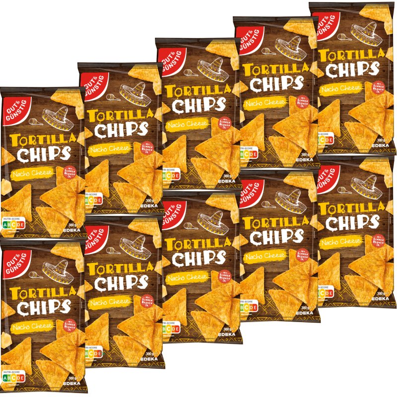 Gut&Günstig Tortillachips Cheese Mais-Chips mit Käsegeschmack VPE (10