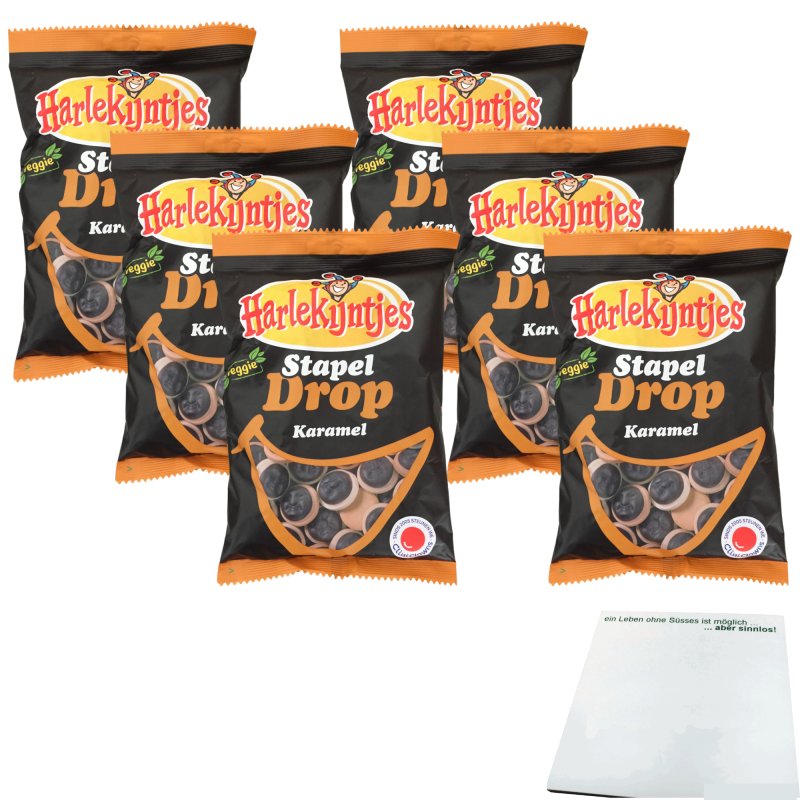 Harlekijntjes Stapel Drop Karamel Veggie 6er Pack (6x300g Beutel) + u