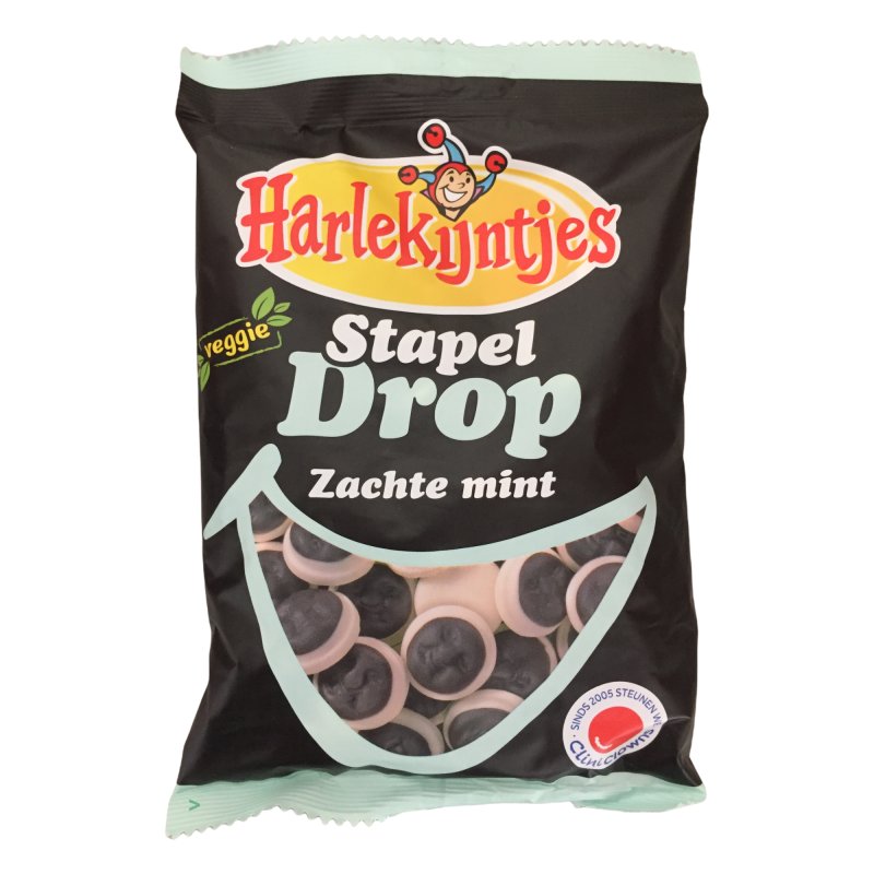 Harlekijntjes Stapel Drop Zachte Mint Veggie (300g Beutel)