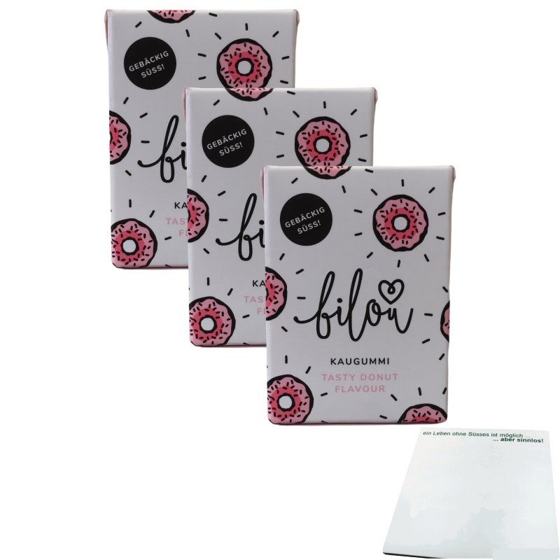 Bilou Kaugummi Tasty Donut Flavour 3er Pack (3x24g Packung) + usy Blo