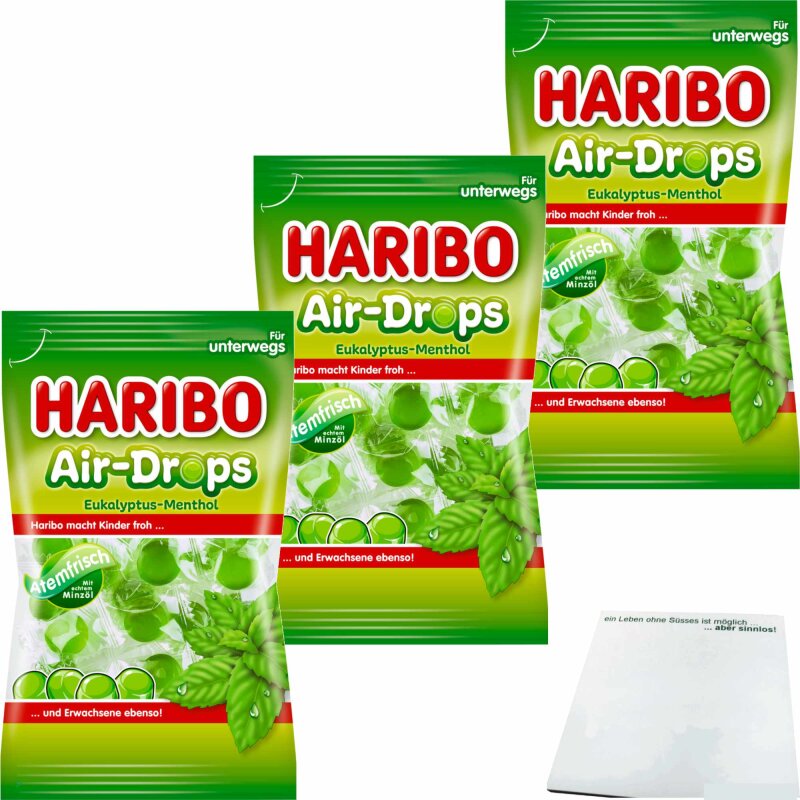Haribo Air-Drops Eukalyptus-Menthol 3er Pack (3x100g Beutel) + usy Bl