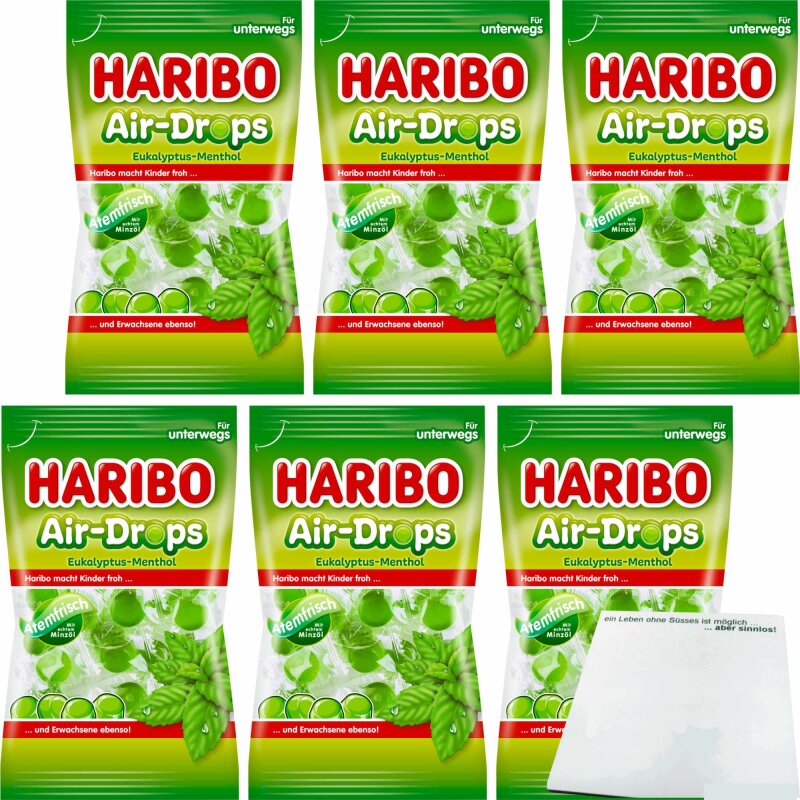 Haribo Air-Drops Eukalyptus-Menthol 6er Pack (6x100g Beutel) + usy Bl