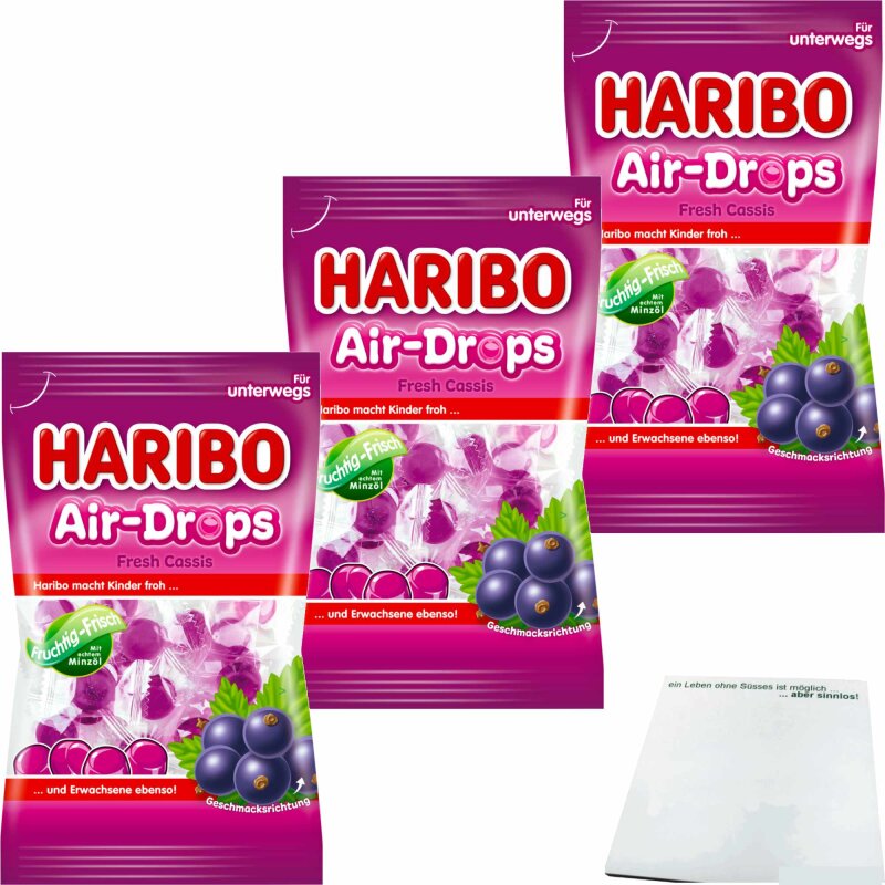 Haribo Air-Drops Fresh Cassis 3er Pack (3x100g Beutel) + usy Block