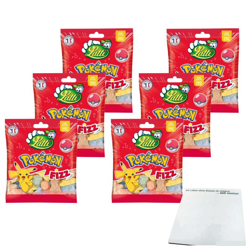 Lutti Pokemon Fizz Saure Fruchtgummi 6er Pack (6x100g Packung) + usy
