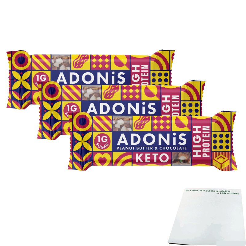 Adonis Peanut Butter & Chocolate Protein Bar Keto 3er Pack (3x45g Rie