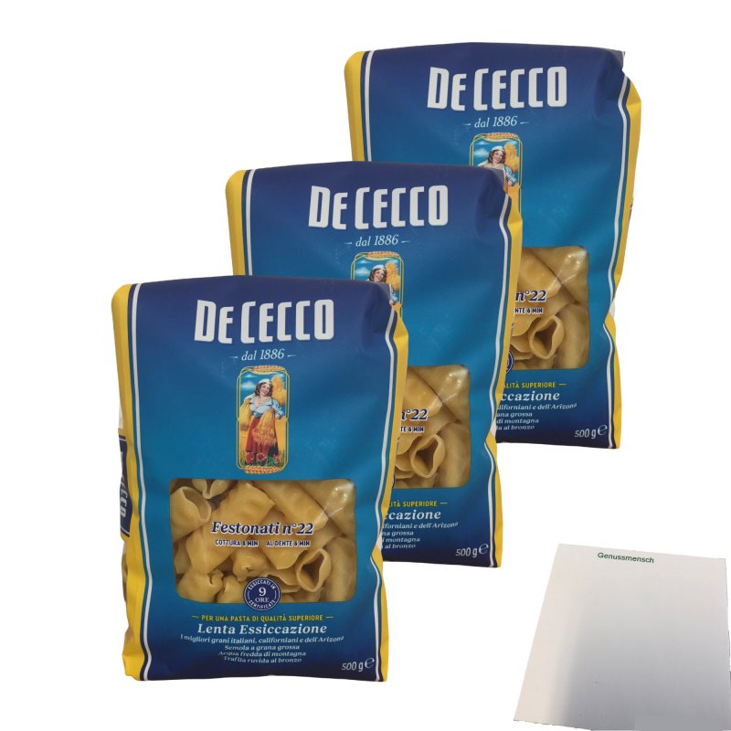 De Cecco Nudeln "Festonati" n.22 3er Pack (3x500g Packung) + usy Bloc