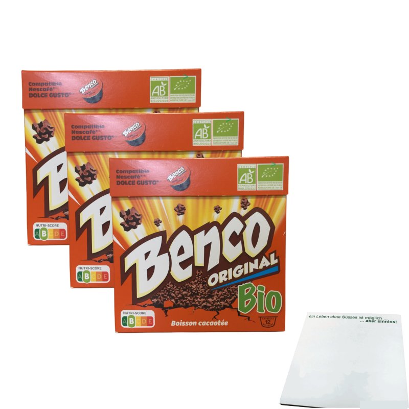 Benco Original Bio Boisson Cacaotee 3er Pack (3x192g) + usy Block