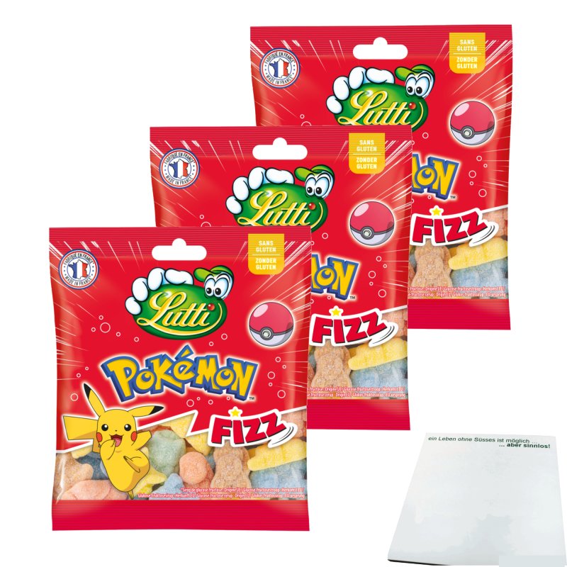 Lutti Pokemon Fizz Saure Fruchtgummi 3er Pack (3x180g Packung) + usy