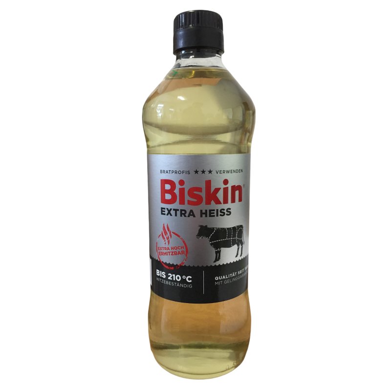 Biskin Pflanzenöl EXTRA HEISS 3er Pack (3x0,5L Glasflasche) + usy Blo