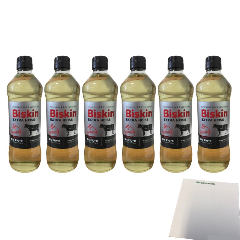 Biskin Pflanzenöl EXTRA HEISS 6er Pack (6x0,5L Glasflasche) + usy Blo