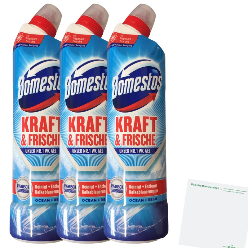 Domestos Kraft & Frische WC Gel Ocean Fresh 3er Pack (3x750ml Flasche