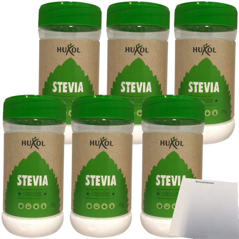 Huxol Stevia Streusüße 6er Pack (6x75g Dose) + usy Block