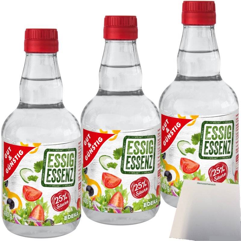 Gut & Günstig Essigesenz 25% Säure 3er Pack 3x400g Flasche + Usy Bloc