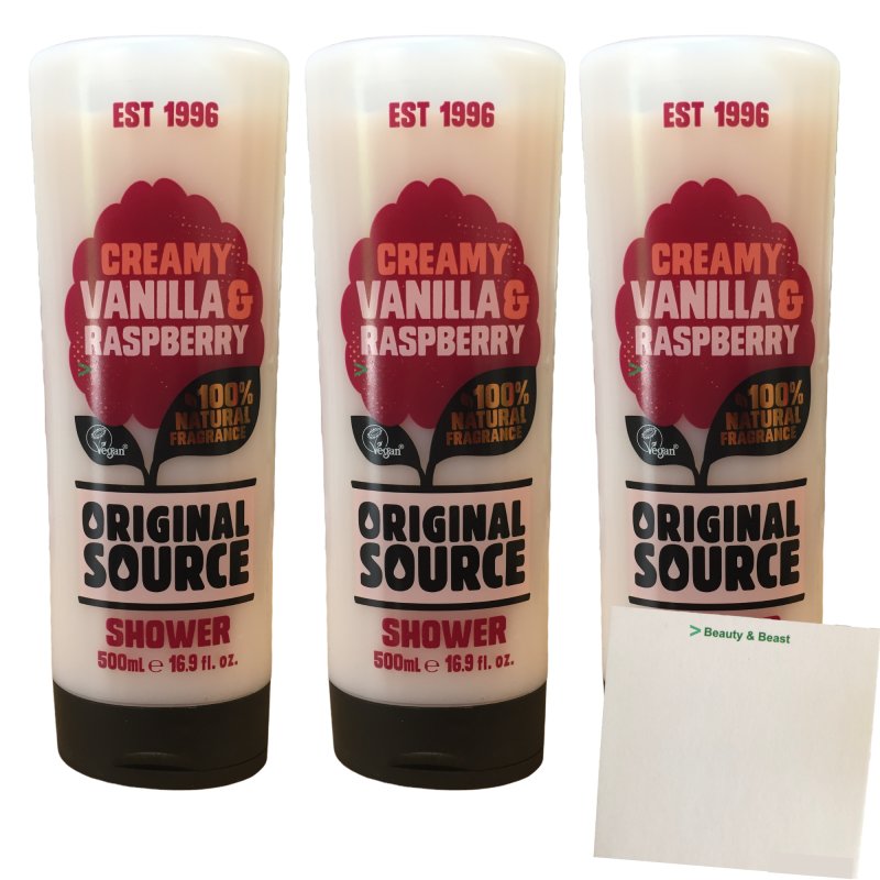 Original Source Creamy Vanilla & Rapberry Duschgel 3er Pack (3x500ml
