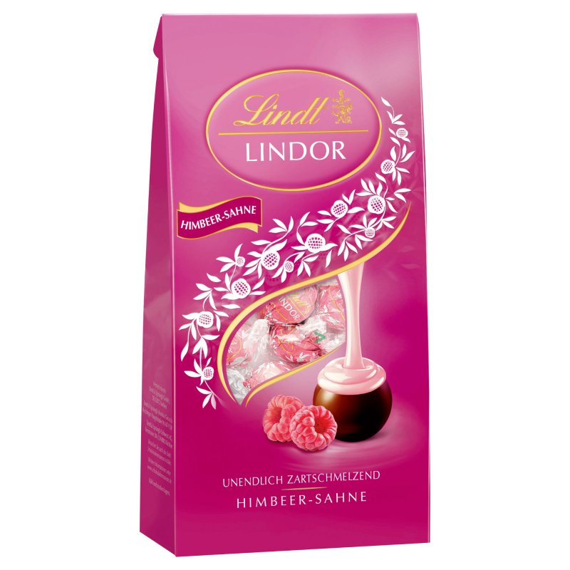 Lindt Lindor Himbeer-Sahne 3er Pack (3x137g Beutel) + usy Block
