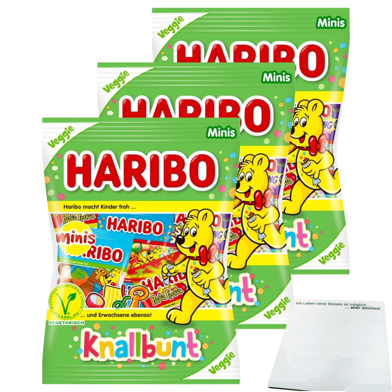 Haribo Knallbunt Minis Veggie 3er Pack (3x230g Packung) + usy Block
